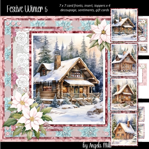 Festive Winter 5: Snowy Winter Cabin Scenes 7 x 7 Card Mini Kit, 8 ...