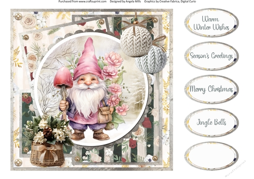 Traditional Christmas 40: Winter Gnome 8 x 8 Quick Card with Sentiments ...