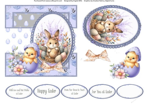 Easter Wishes 8: Cute Easter Bunny & Chick 6 x 6 Card Front with Topper ...