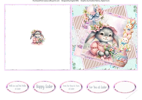 Pastel Easter 6: Pink Easter Bonnet Bunny 5 x 5 Quick Cut & Fold Card ...