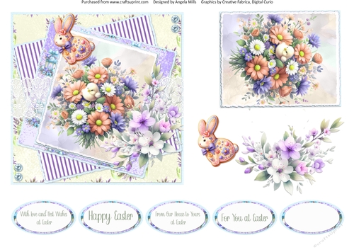 Pastel Easter 8: Easter Bouquet 6 x 6 Card Front with Topper, Decoupage ...