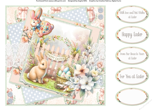 Pastel Easter 13: Easter Bunny/Garden Gate 8 x 8 Quick Card Front with ...