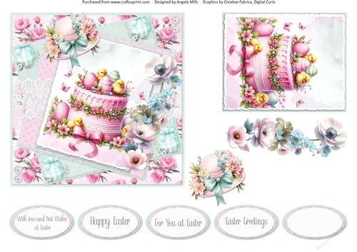 Pastel Easter 14: Easter Cake/Bonnet 6 x 6 Card Front with Topper ...
