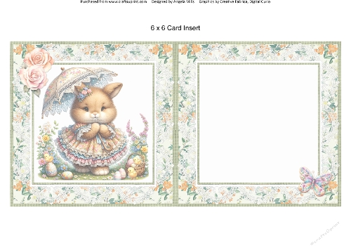 Bright Easter 5: Lace Parasol Bunny 6 x 6 Card Insert with Green/Peach ...