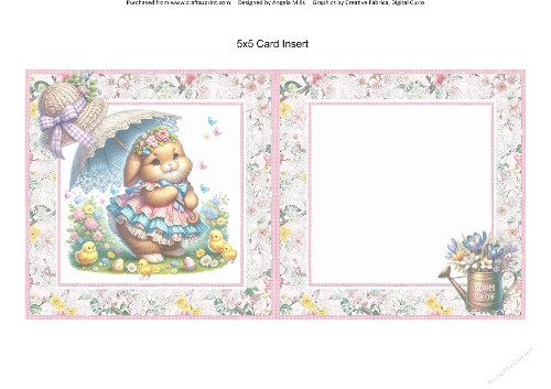 Bright Easter 6: Lace Parasol Bunny 5 x 5 Card Insert with Pink Floral ...