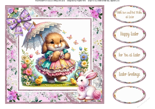 Bright Easter 7: Parasol Bunny 8 x 8 Quick Card Front with Sentiments ...