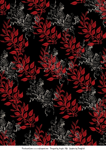 A4 Background Paper Black Red/Cream Floral/Leaf - CUP912442_89143 ...