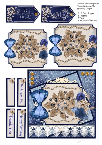 6 x 6 Midnight Blue Flowers Card Front with Tags and Sentiment Toppers ...