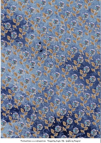 A4 Background Paper Midnight/Slate Blue with Blue/Gold Floral ...