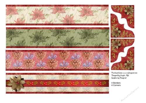 A4 Christmas Borders and Corners, Poinsettias/Pine Cones Red/Green ...