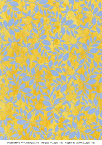 A4 Background Paper Yellow Watercolour with Blue Lacy Floral Overlay ...
