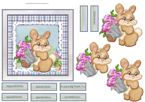Bunny waters the flowers 6x6 - CUP1085017_8 | Craftsuprint