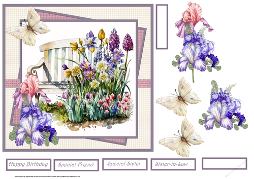 Garden bench and flowers 7x7 - CUP1208897_8 | Craftsuprint
