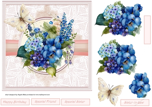 Blue mixed flowers and butterfly 7x7 - CUP1216576_8 | Craftsuprint