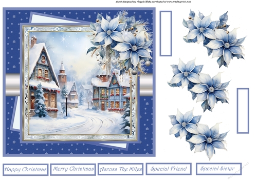 Christmas scene with blue poinsettias 7x7 - CUP1250807_8 | Craftsuprint