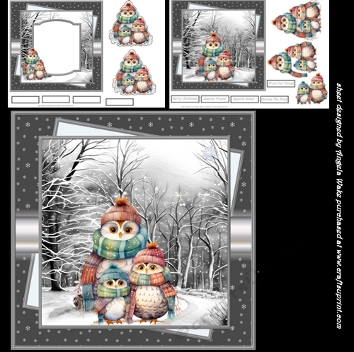 Owl family 7x7 card with decoupage and sentiment tiles, insert and gift ...