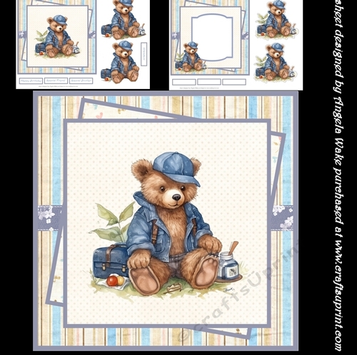teddy bear picnic 7x7 card with decoupage, sentiment tiles, insert and ...