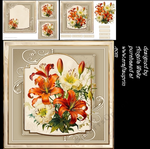 Lily 7x7 card with topper, sentiment tiles, insert and two gift cards ...