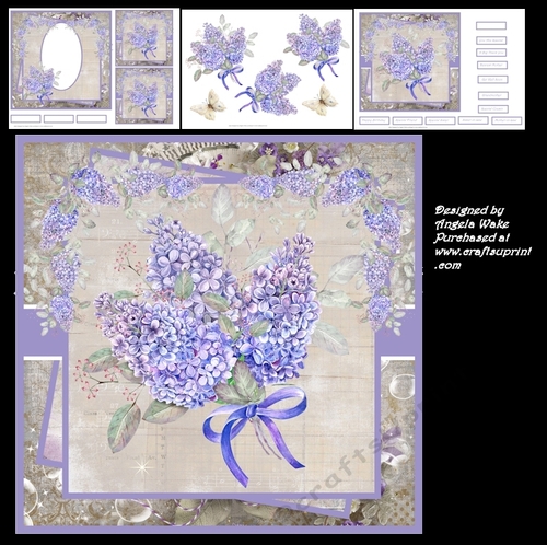 Lilac flowers 7x7 with sentiment tiles, decoupage, insert and toppers ...