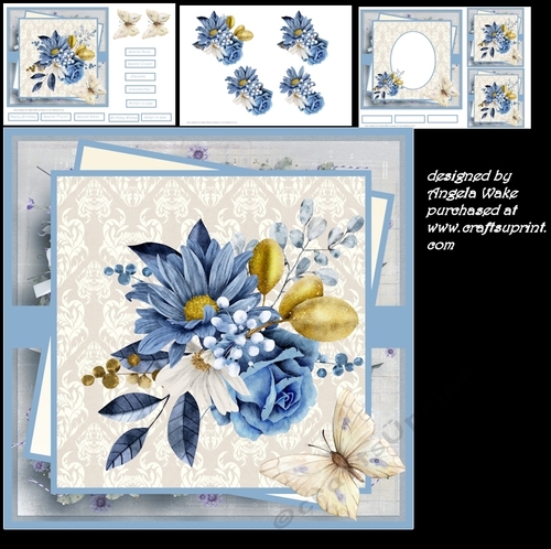 Blue flowers 7x7, sentiment tiles, decoupage, insert and toppers ...