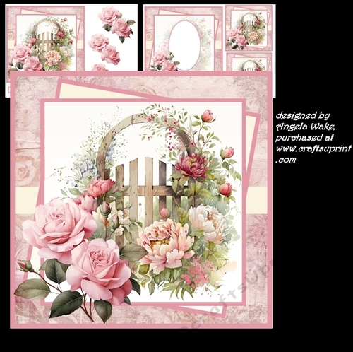 Roses and garden gate 7x7, insert and toppers - CUP1288388_8 | Craftsuprint
