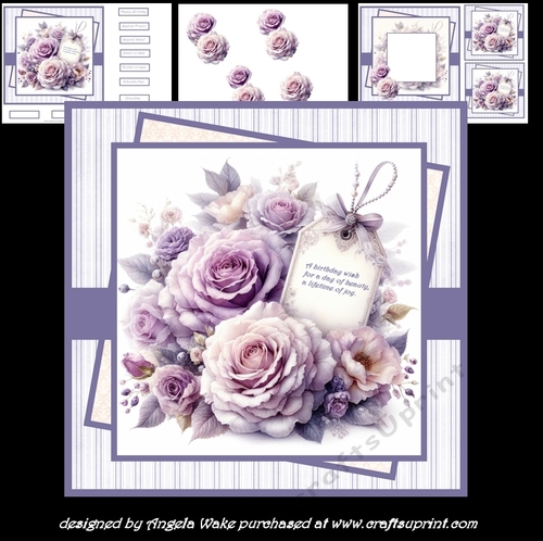 Lilac rose 7x7, sentiment tiles, decoupage, insert and toppers ...