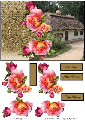 Rose Thatched Roof Cottage Card Front - CUP397689_8 | Craftsuprint