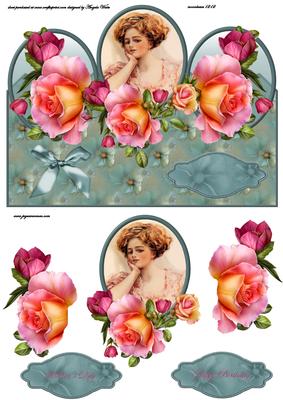 Roses and Reflection Over the Edge Card Front with Decoupage ...