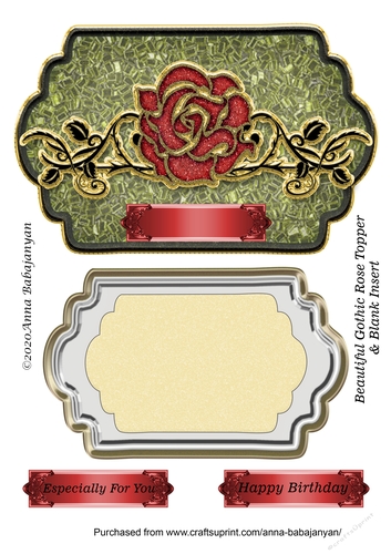 Beautiful Gothic Rose Topper & Blank Insert - CUP1047726_96 | Craftsuprint