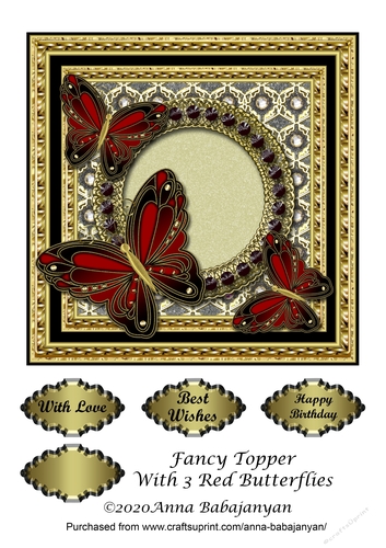 Fancy Topper With 3 Red Butterflies - CUP1049815_96 | Craftsuprint