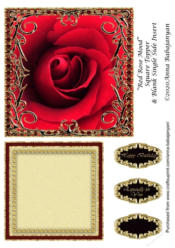 Red Rose Mood Square Topper & Blank Single Side Insert - CUP1051271_96 ...