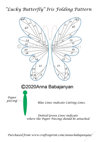 Lucky Butterfly Iris Folding Pattern - CUP1064219_96 | Craftsuprint