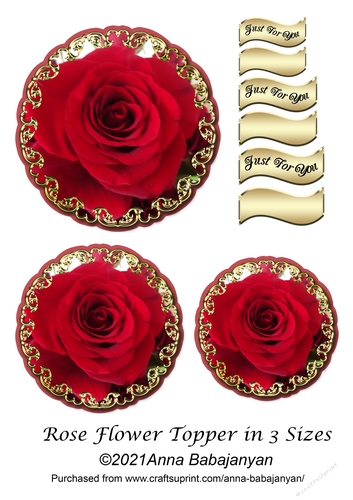 Rose Flower Topper in 3 Sizes - CUP1091125_96 | Craftsuprint