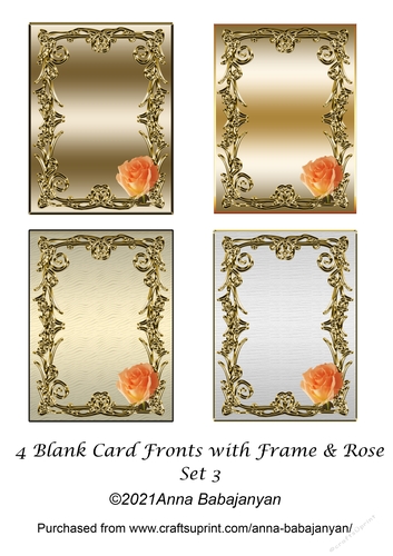 4 Blank Card Fronts with Frame & Rose Set 3 - CUP1114897_96 | Craftsuprint