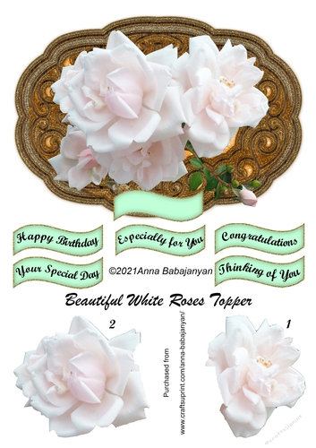 Beautiful White Roses Topper - CUP1123726_96 | Craftsuprint