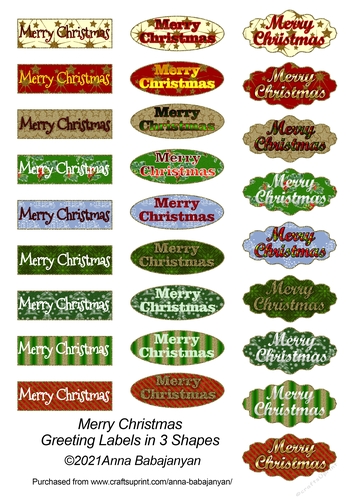Merry Christmas Greeting Labels in 3 Shapes - CUP1133115_96 | Craftsuprint