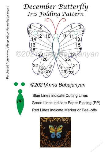 December Butterfly Iris Folding Pattern - CUP1139704_96 | Craftsuprint