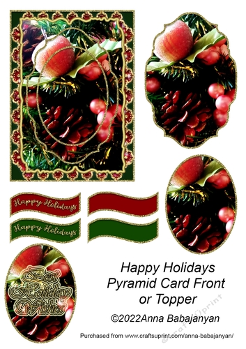 Happy Holidays Pyramid Card Front or Topper - CUP1189949_96 | Craftsuprint
