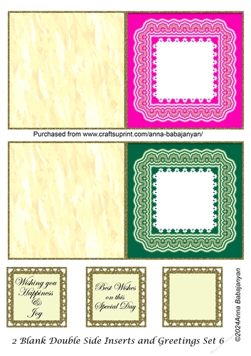 2 Blank Double Side Inserts and Greetings Set 6 - CUP1323447_96 ...