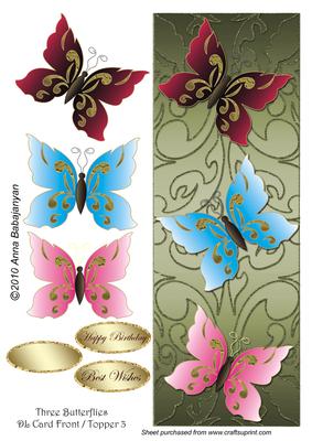 Three Butterflies Dl Card Front / Topper 3 - CUP164027_96 | Craftsuprint