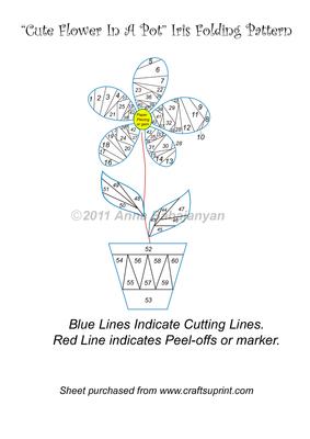 Cute Flower in a Pot Iris Folding Pattern - CUP223983_96 | Craftsuprint