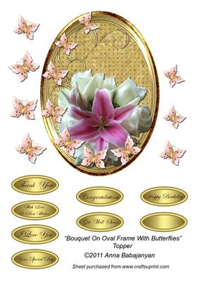 Bouquet on Oval Frame with Butterflies Topper - CUP283495_96 | Craftsuprint