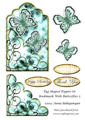 Tag Shaped Topper or Bookmark with Butterflies 5 - CUP306693_96 ...