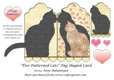 Two Patterned Cats Tag Shaped Card - CUP308447_96 | Craftsuprint