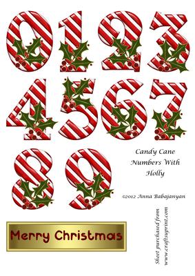 Candy Cane Numbers with Holly - CUP348287_96 | Craftsuprint