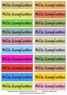 Happy Birthday Spanish Colorful Labels Set - CUP464429_96 | Craftsuprint