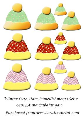 Winter Cute Hats Embellishments Set 2 - CUP590894_96 | Craftsuprint