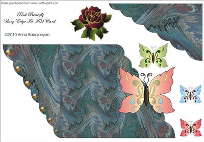 Pink Butterfly Wavy Edge Tri-fold Card 1 - CUP59581_96 | Craftsuprint