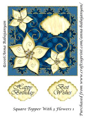 Square Topper with 3 Flowers 1 - CUP677609_96 | Craftsuprint