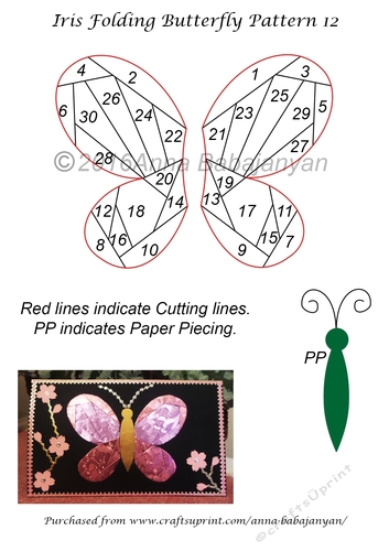 Iris Folding Butterfly Pattern 12 - CUP747378_96 | Craftsuprint